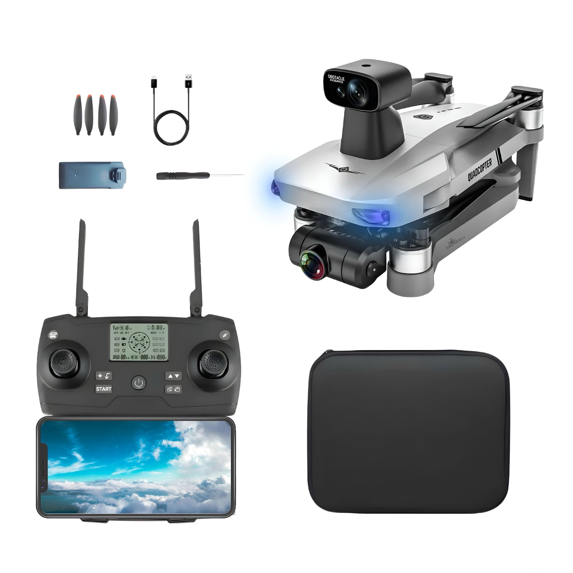 Dronescu Stratus X, Drona GPS, Camera 12MP cu gimbal , Senzori 360, Ra